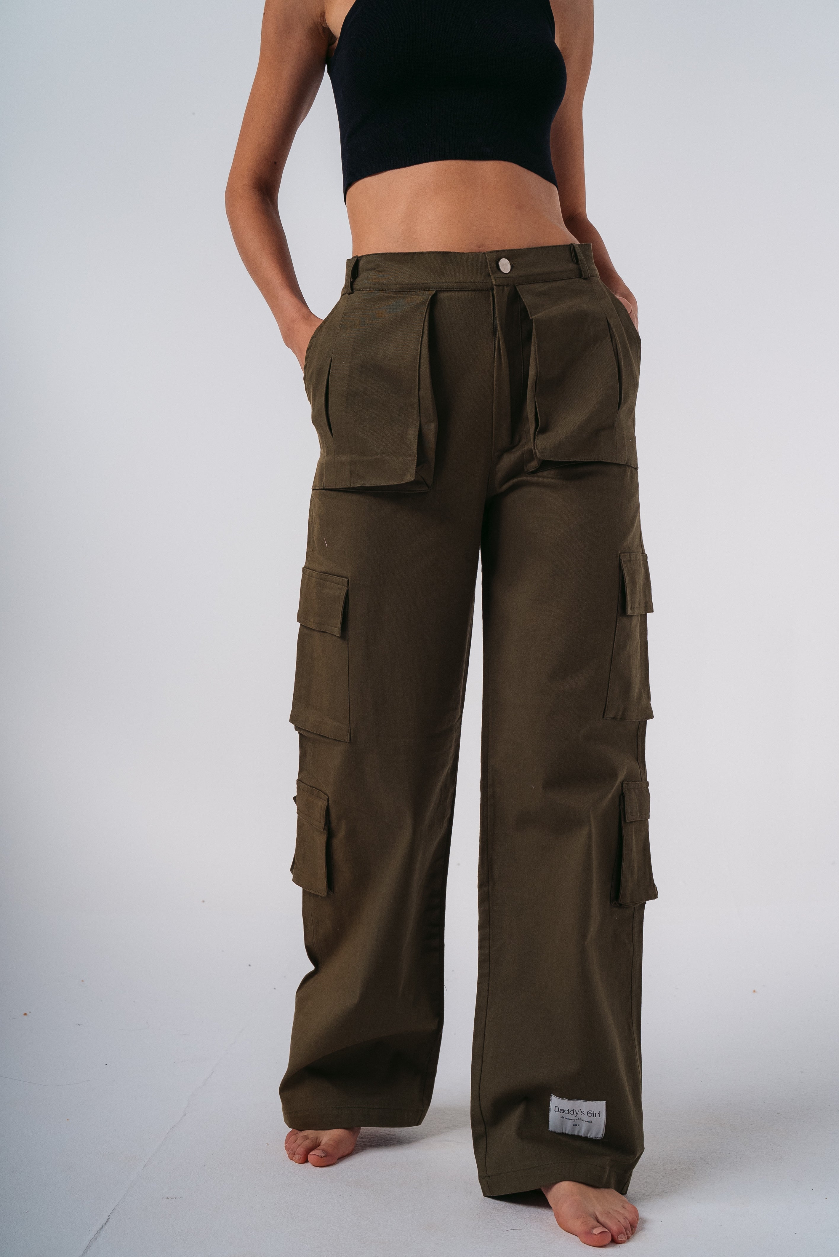 8 Pockets Cargo Pants in Olive – Daddy's Girl